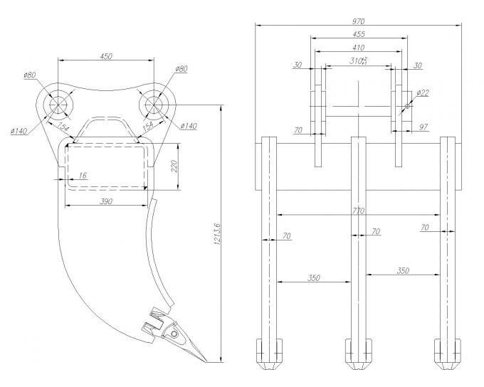 Yellow Multi Ripper Bucket Three Shank Leg Komatsu PC200 Material ...